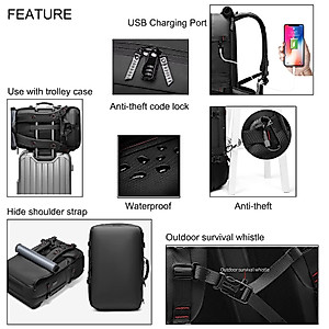 DBNAU Travel Backpack, 17 inch Business Laptop Backpack, Separate Shoe Bag and Hidden USB Charging Port, Waterproof Anti-Theft Durable College School Gift Backpack for Men Women (Black 50L, 22inch)