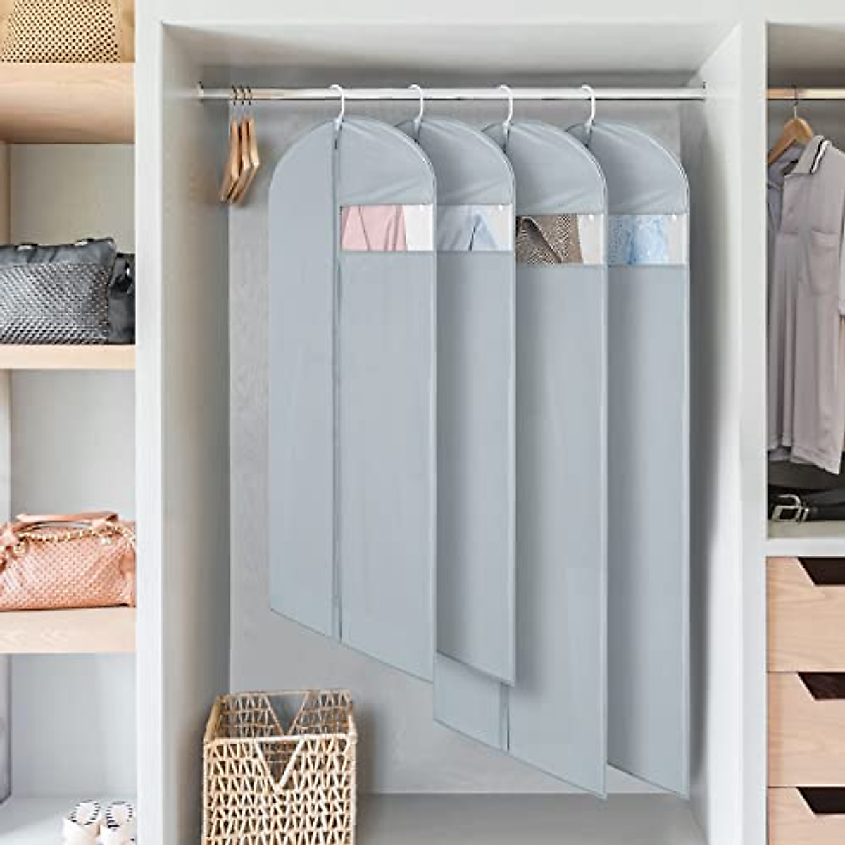 MecTo Garment Bags Set of 2, Dust-Proof Garment Bags for Hanging Clothes, Suit Bag for Storage and Travel with Clear Window, Breathable Dress Bags for Gowns Suits Coats (Grey, 23.3 x 65 Inch)