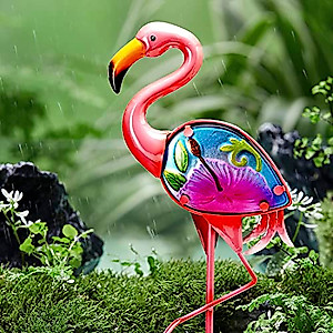 Solar Flamingo Garden Stake Lights, Garden Stake Decorative Yard Art Pink Flamingos for Yard Decorations Metal & Glass Waterproof for Patio Lawn, Thanksgiving Day Christmas Gifts for Vibrant Woman Mom