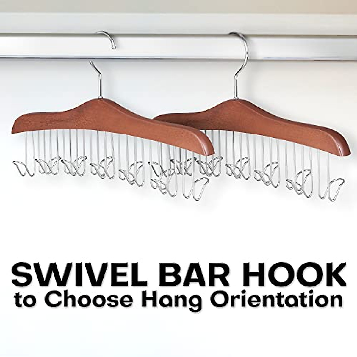 Belt Hanger (Wooden, Cherry Maple, 12 Hooks), Closet Organizer for Ties, Belts, Scarves, Rotating Swivel Holder for Necktie Wardrobe Storage by Zoe Deco