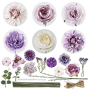 Kisflower Purple Artificial Flowers Combo Cake Flowers Decorations Fake Peony Silk Roses Gift Box for DIY Wedding Bridal Bouquet Centerpieces Arrangements Party Baby Shower Holiday Decor (Purple)