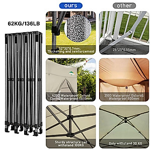 COBIZI 10x30 Heavy Duty Pop up Canopy with 8 sidewalls Stable Wedding Outdoor Tents for Parties Canopy Pop Up Party Tent UPF 50+ Waterproof Commercial Gazebo with Roller Bag, Khaki(Windproof Upgraded)