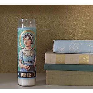 Jane Austen Secular Saint Candle - 8.5 Inch Tall Glass Prayer Votive - Made in The USA