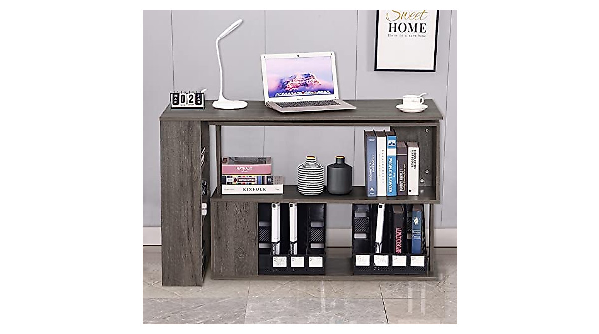 VANSPACE 360° Rotating Computer Desk with Storage Shelves 67 inch Multi ...