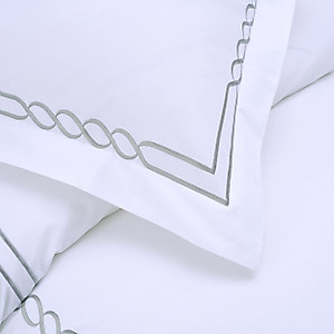 SUPERIOR Lorenz Embroidered Duvet Cover Set, Long-Staple Cotton, Full/Queen, White