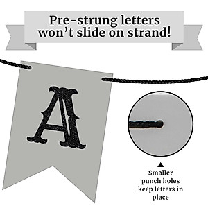 Pre-Strung Happy Halloween Banner - NO DIY - Black Glitter Halloween Banner - Pre-Strung Garland on 8 ft Strand - Pumpkin Jack O'Lantern Halloween Party Decorations & Decor. Did we mention no DIY?