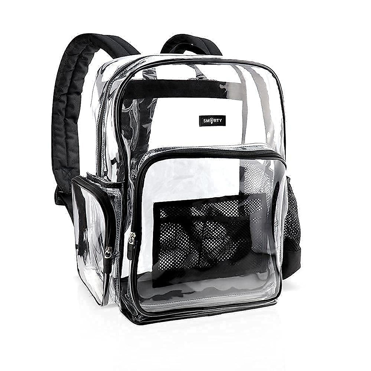 SMARTY Large Heavy Duty Clear Backpack V6 Durable Transparent See Through Bag (Black)