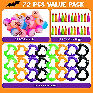 JOYIN 72 PCS Halloween Party Favors Game Toy Gifts-Scary Eyeballs, Witch Fingers and Vampire Teeth Set for Kids Child Trick or Treat, Gift Exchange, Halloween Carnival Game Prizes