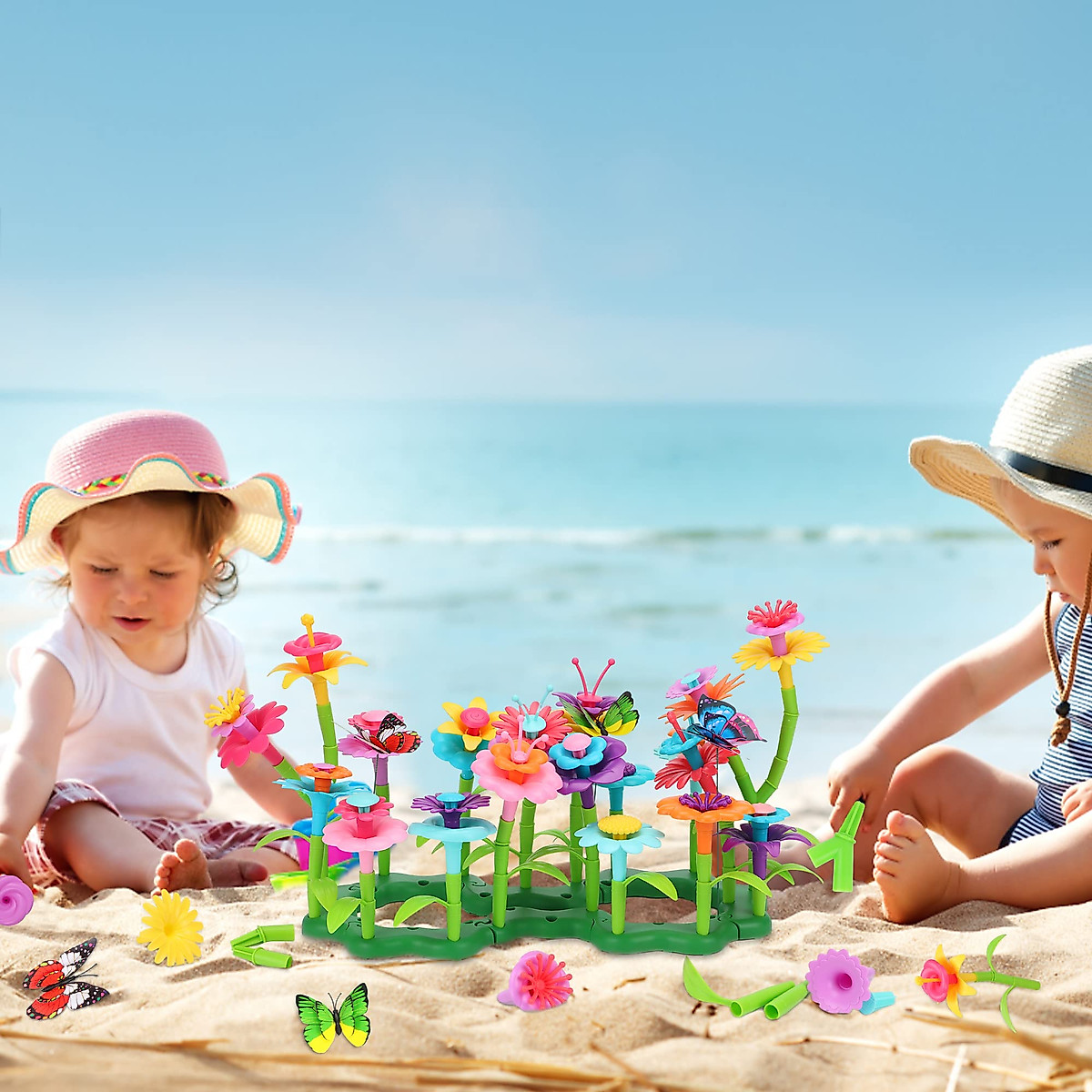 FLYINGSEEDS 106 PCS Flower Garden Building Toys for Girls, Girls Favor STEM Toy Gardening Pretend Play Set for Kids, Stacking Game Educational Activity for Toddlers Kids Age 3 4 5 6 7 8 Year Old