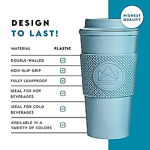 Neon Kactus - Double-Walled Coffee Cup, Reusable Coffee Cup with Resealable Lid, Food-Grade Silicone Seal and Sleeve, Insulated Coffee Tumbler, Leakproof Travel Mug, Recyclable, Super Sonic, 16oz