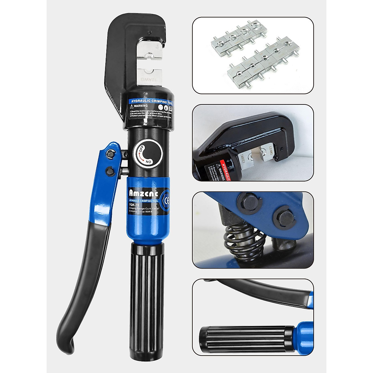 AMZCNC Hydraulic Crimping Tool and Cable Cutter Hydraulic Cable Lug Crimper 8 US TON 12 AWG to 00 (2/0) Electrical Terminal Cable Wire Tool Kit with 9 Die