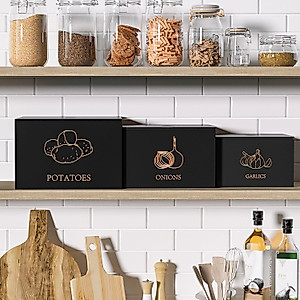 DALSHABET Potato and Onion Storage Bins, Premium Pantry Organizers and Storage, Bamboo Vegetable Garlic Keeper Solutions for an Organized Kitchen Black
