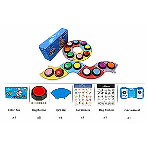 RIBOSY Soundboard, 8 Recordable Buttons with 4 Mats, 50 Stickers, Dog Buttons for Communication - Record& Playback Your Own Voice to Train Your Dog Voice What They Want