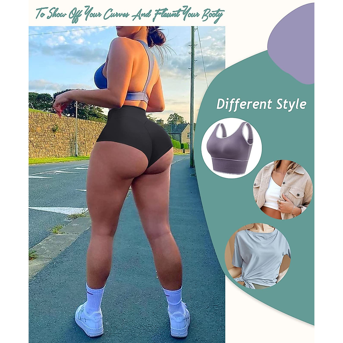 Women's High Waist Yoga Booty Shorts Workout Spandex Dance Hot Pants Butt Lifting Leggings Rave Outfits Black