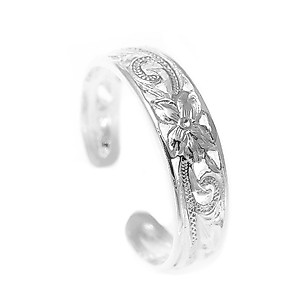 Arthur's Jewelry 925 sterling silver Hawaiian plumeria flower scroll 4mm inside cut open toe ring