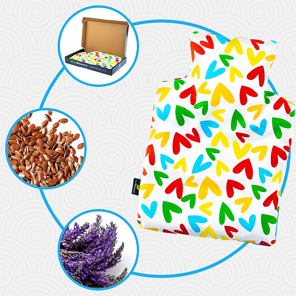 Heating Pads Microwave w/Classic Bottle Shaped - Microwave Heat Pads for Pain Relief (12x8,5 in) - Heat & Cold Pack Microwavable - Washable Cover, 100% Cotton Fabric and Lavender (Hearts)