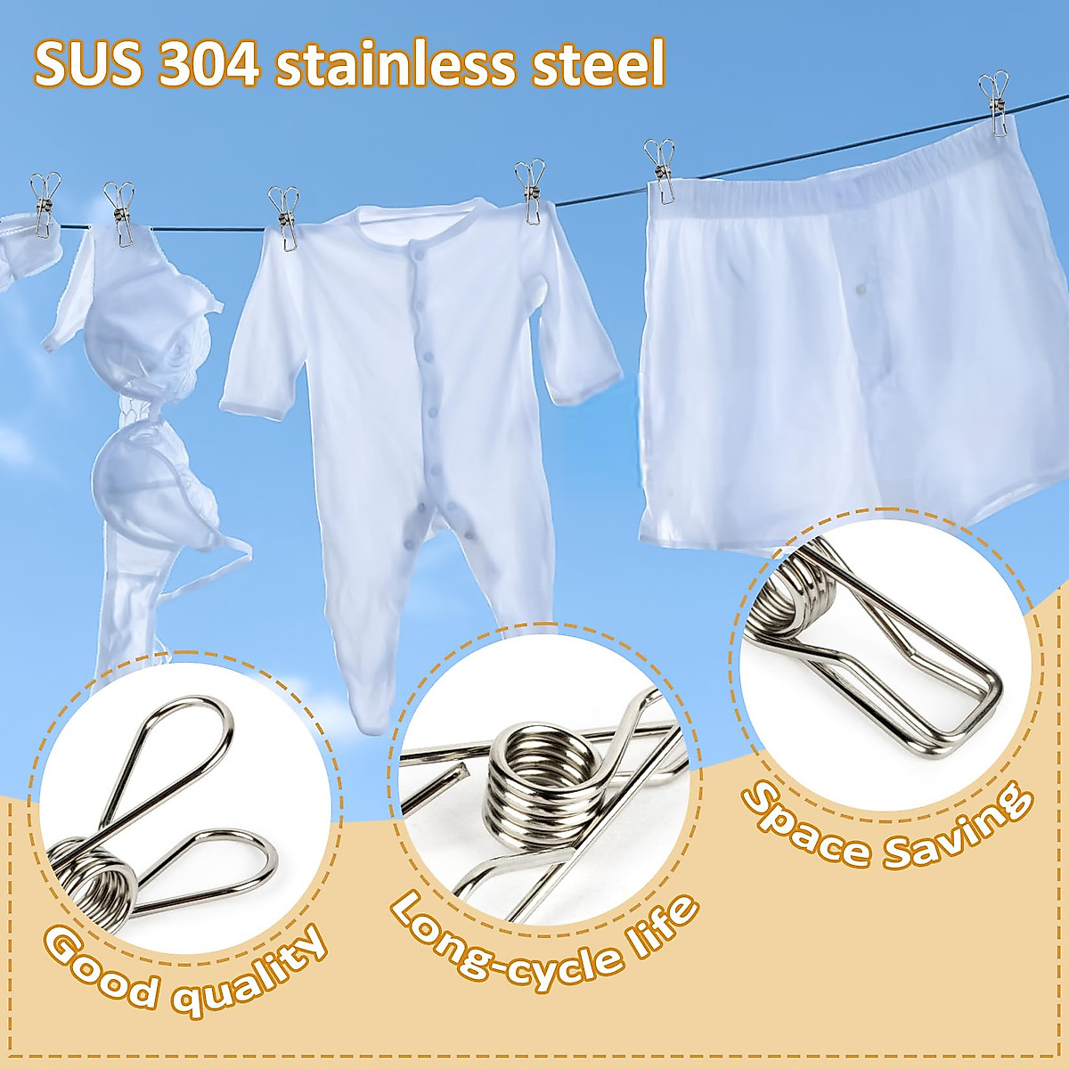 Clothes Pin - 30Pack Metal Clothes Pin with Bag Clothes Pins Heavy Duty Outdoor Metal Clothes Pins Clips Metal Chip Clips Stainless Steel Clothes Pins Metal Chip Clips Heavy Duty Clothes Line Clip