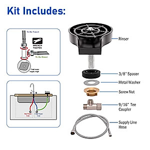 Glass Rinser for Kitchen Sink, Baby Bottle Cleaner with 5 High-Pressure Nozzles, Cup Washer for Sink with Hose, T-Adapter, Tape, and Rubber Gasket, Must Have Kitchen Sink Accessories