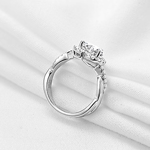 DovEggs Sterling Silver 1.5ct Center 7.5mm G-H-I Color Heart shape Cut Moissanite Petite Twisted Vine Simulated Halo Engagement Ring Solitare with Accents Band Width 2.2mm（5.5）