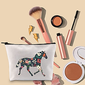 TOBGBE Horse Gift Horse Lover Makeup Bag Inspirational Horse Gift for Women Floral Horse Bag Equestrian Gift (Floral Horse)
