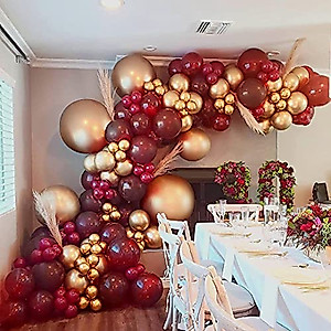 Burgundy and Gold Balloons Garland 127 pcs Confetti Metallic Pastel Latex Balloons kit for Baby Shower Birthday Christmas Graduation or Friend & Family Party Decorations.