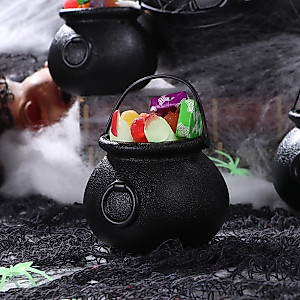Hemoton Black Plastic Candy Cauldron Kettles with Handle Set, Included 7.7" Cauldron Candy Kettles, 6 Pcs 3.1"Small Cauldron, 6 Pcs Halloween Eyeballs Horror Party Favors Supplies Decoration