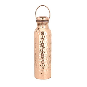 Shakti Warrior Hammered Tamba Copper Bottle - Pure Copper Water Bottle, Food Grade Silicone Seal, Leak Proof (30oz)