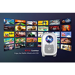 Netflix Projector, COI UNO5 Projector with 800 ANSI Lumens, 1080P Projector Support 4K, Smart Projector with Linux System, Projector with WiFi and Bluetooth,Dolby, HDR10, Auto Focus/Keystone