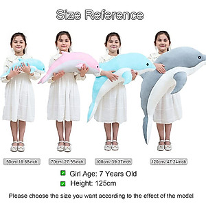 Kekeso Dolphin Stuffed Animals Plush Toy, giant dolphin Plush Pillow Soft Whale Hugging Pillow Whale Sleeping Pillow for Children Girls (Gray, 39.37inch)