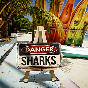 8 Pieces Beach Themed Party Decoration Beach Sign Cutouts Summer Theme Sign Retro Beach Signs for Adults Boys Girls Birthday Party, Ocean Shark Theme Party Supplies