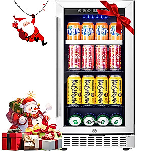 BODEGA Beverage Refrigerator Cooler,15 inch drink fridge under counter,100 cans mini Fridge with Glass Door for Soda Beer,Wine,Beverage Cooler for Home,Kitchen, Bar or Office.