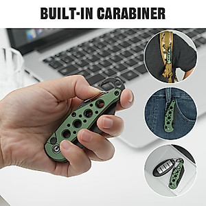 CIVIVI Pragma Folding Knife, Pocket Knife Multitool with EDC Carabiner, Bottle Opener, 2.2" Nitro-V Blade Aluminum Handle, Ideal Gift for Men Women C23062B-3 (Green)