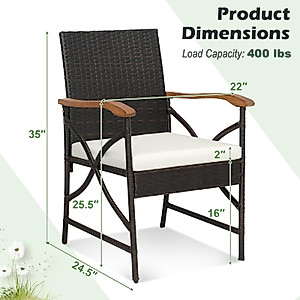 Tangkula Patio Wicker Chair Set of 2, Outdoor PE Rattan Chairs w/Soft Zippered Cushion, Heavy-Duty Metal Frame & All-Weather, for Backyard, Balcony (Set of 2, Off White)