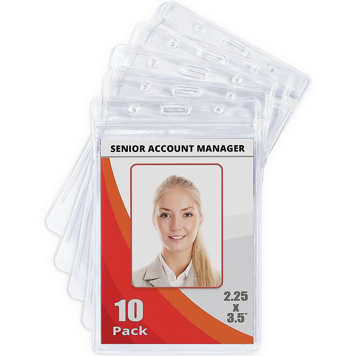 Mifflin-USA Plastic Waterproof ID Badge Holders (Clear, 2.25x3.5 Inch, 10 Pack), Vertical Hanging Name Card Holder with Zipper, Resealable Bulk Nametag Holders