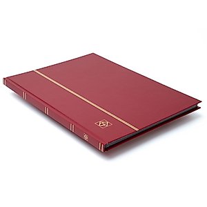 LIGHTHOUSE – “BASIC” Hard Cover Stockbook for Stamps – 16 Black Cardstock 9”x12” (A4) Pages with Clear Strips - Red