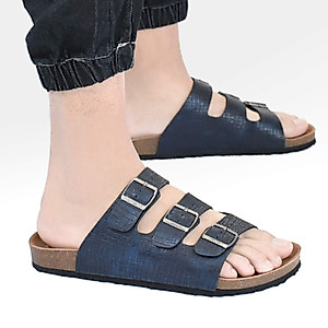 ONCAI Mens Sandals, Arch Support Summer Beach Slides Cushion Cork Footbed Sandals Outdoor/Indoor with Adjustable Buckle Strap Blue Size 11.5