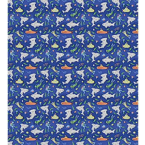 Lunarable Shark Duvet Cover Sets, Underwater Cartoon with Continuous Submarine Diver and Shark Fish, Bedding Set with 2 Duvet Covers 4 Pillowcases, 2 Pack Cal King Size, Violet Blue Multicolor