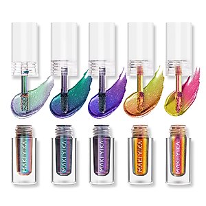MAKI YIKA 5Pc Glitter Eyeshadow Liquid Multichrome Eyeshadows Long Lasting, Metallic Chameleon Eye Shadow Smudgeproof Holographic Multi-Dimensional Eye Looks (#1+3+5+6+7)