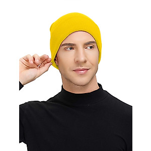 Century Star Beanie For Men Women Black Beanie Hat Soft Winter Beanies Cuff Beanie Skull Caps Knit Hats 1Pc Yellow One Size