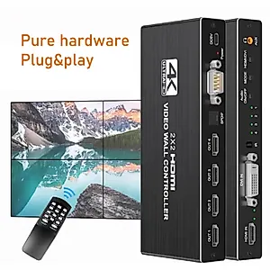 2024 Multi-Screen Splicing Display Matrix 4K 2x2 Video Wall Controller HDMI/DVI Input Video Wall Processor with Remote Control for 4 TV Splicing