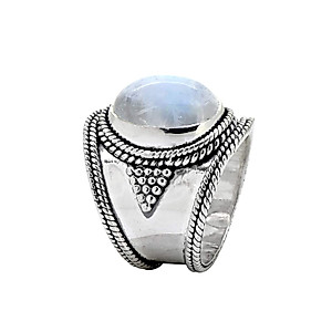 YoTreasure Moonstone Chunky Ring .925 Sterling Silver Wide Band Boho Jewelry