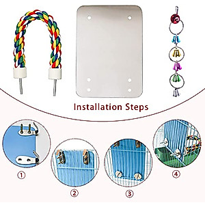 LOPERDEVE 7" Bird Mirror with Rope Perch Bird Toys Swing, Comfy Perch for Greys Amazons Parakeet Cockatiel Conure Lovebirds Finch Canaries