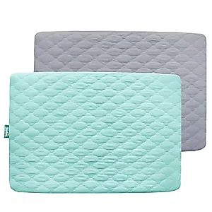 Pack n Play Sheet Quilted Waterproof Protector, 2 Pack Premium Fitted Pack n Play Pad Cover 39" X 27" fits for Baby Foldable and Playard Mattress, Portable Mini Crib, Gray&Aqua