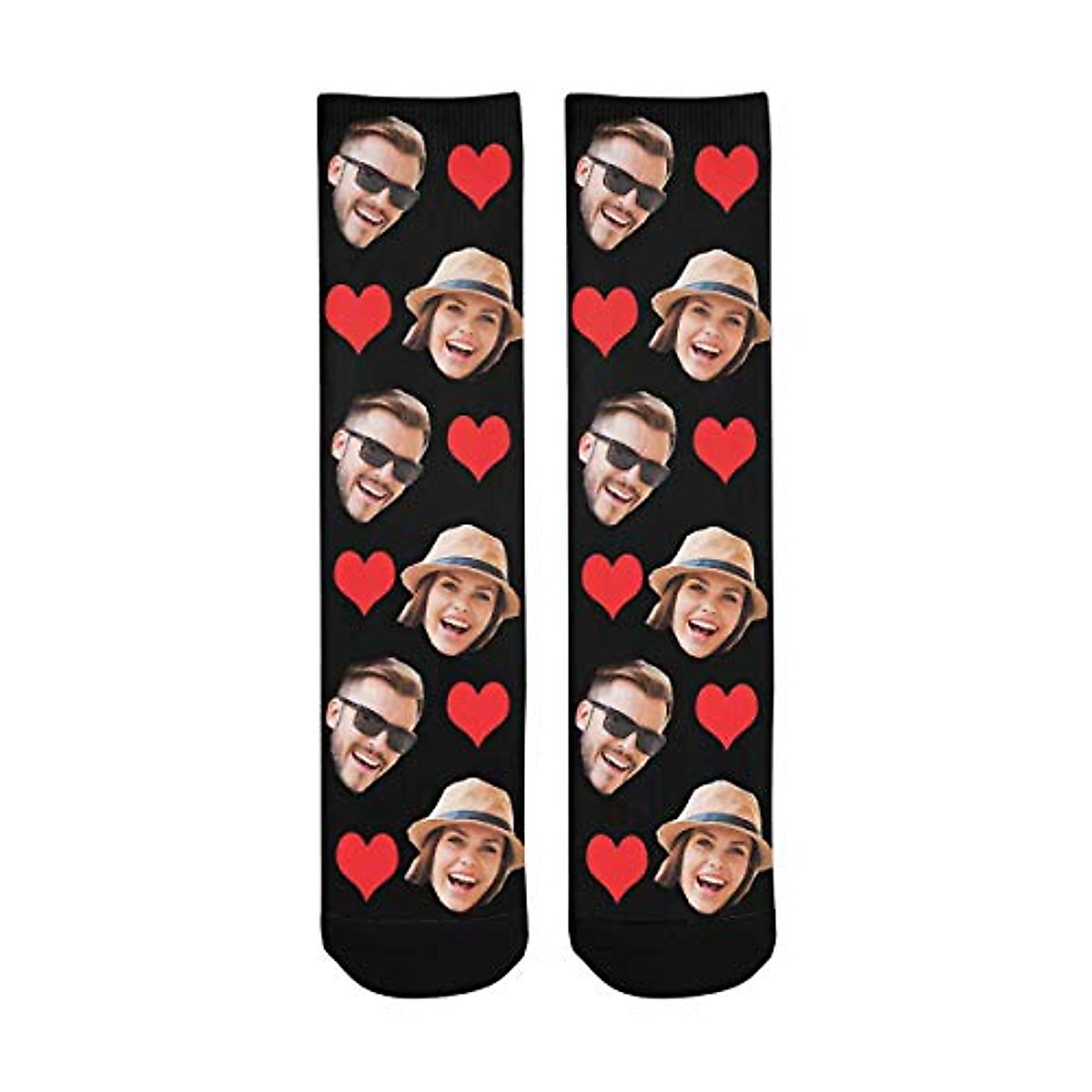 D-Story Custom Photo Pet Face Socks, Love Heart Crew Socks with 2 Faces for Men Women (Made In USA)