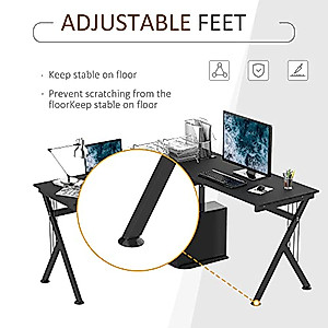 HOMCOM 61 Inch Modern Reversible L-Shaped Home Office Desk Computer Laptop Table Gaming Desk Corner Workstation with CPU Stand, Space Saving, Black