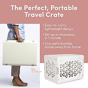 KindTail PAWD Collapsible Dog Crate + Washable Dog Bed - Stylish Pet Crate with Comfortable PAWD Pad - Safe Indoor Puppy or Dog Kennel Set - Lightweight, Compact & Portable for Travel - Small White