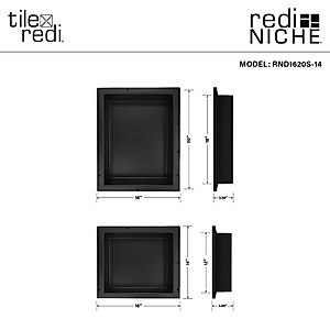 Redi Niche Double Niche Recessed Shower Shelf- Black, Two Inner Shelves, 16-Inch Width x 34-Inch Height x 4-Inch Depth