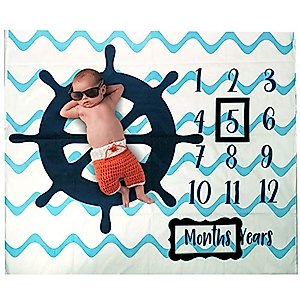 Baby Monthly Milestone Photo Blanket | Month Baby Blanket for Pictures- Nautical