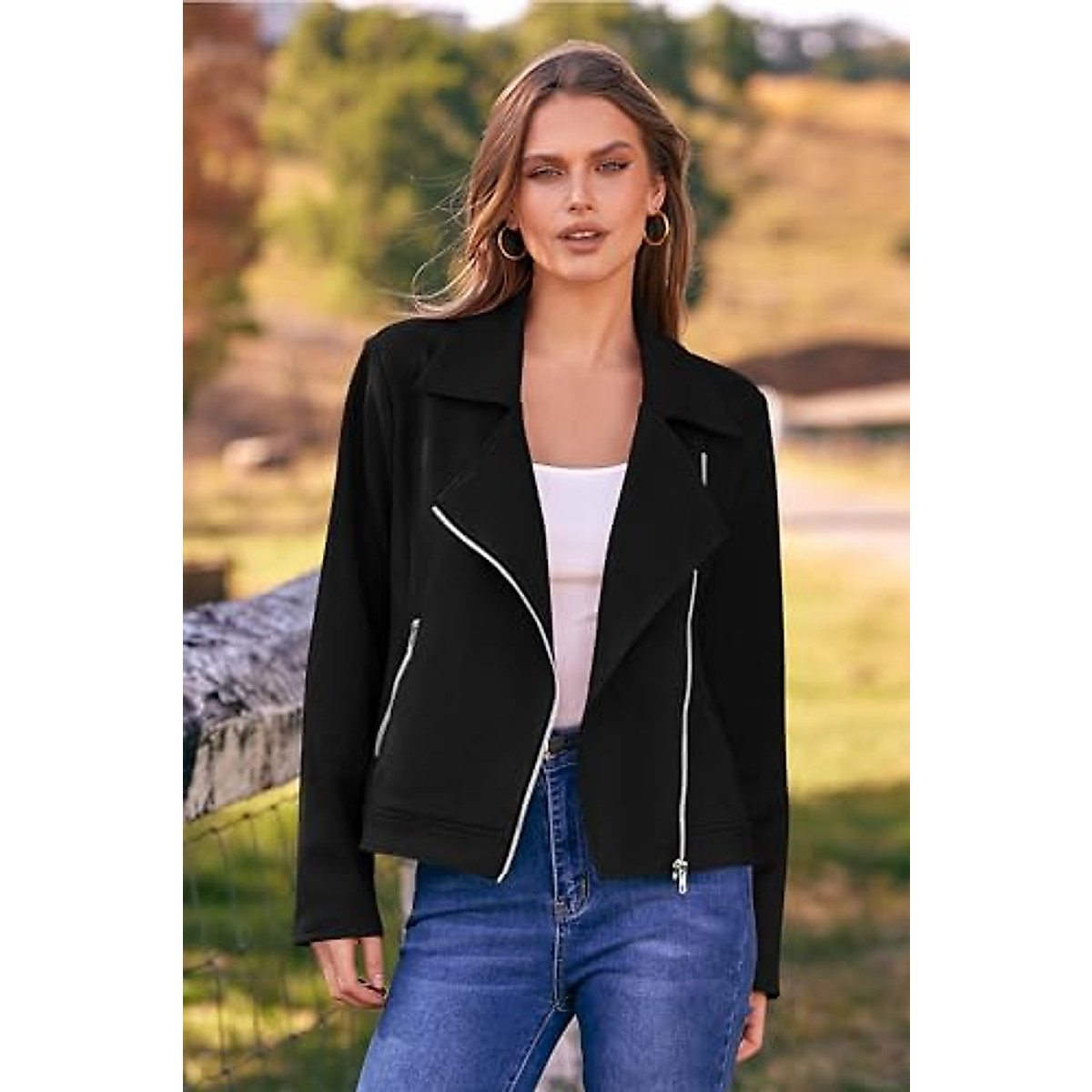 PRETTYGARDEN Women's Winter Faux Suede Moto Jacket Long Sleeve Zipper Pockets Short Coat Y2K Fashion Casual Outerwear (Black,Medium)