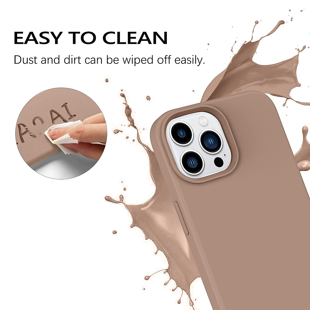 GUAGUA Compatible with iPhone 14 Pro Max Case 6.7 Inch Liquid Silicone Soft Gel Rubber Slim Microfiber Lining Cushion Texture Cover Shockproof Protective Case for iPhone 14 Pro Max, Brown